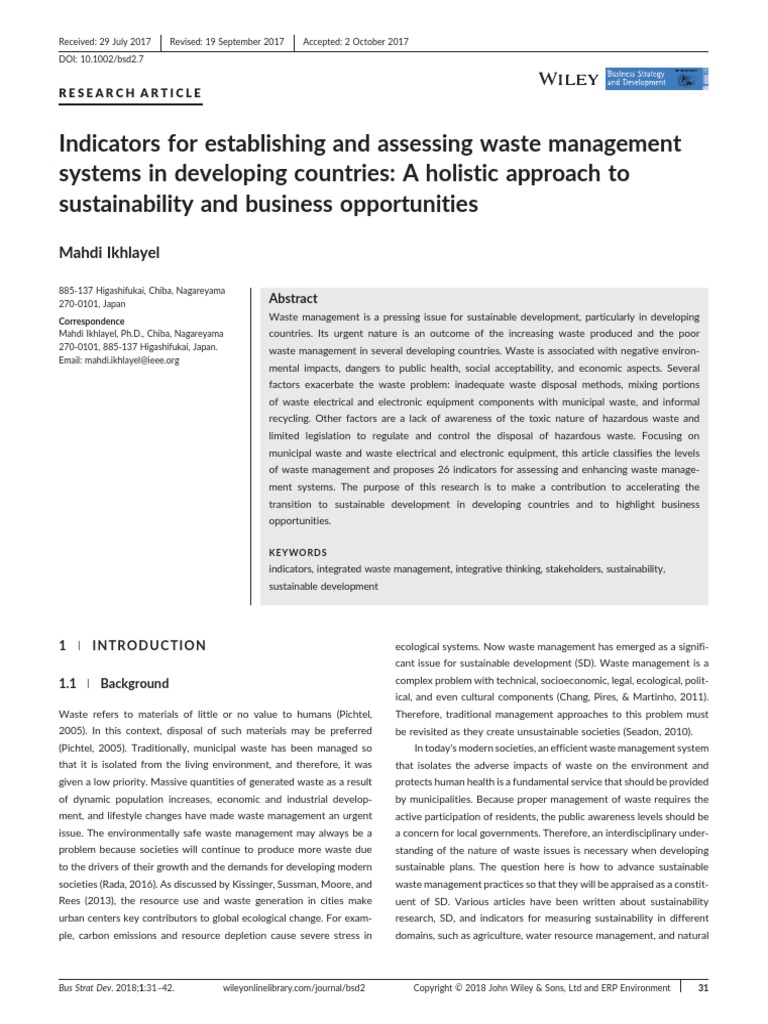 Indicators For Establishing and Assessing Waste Management PDF | PDF ...