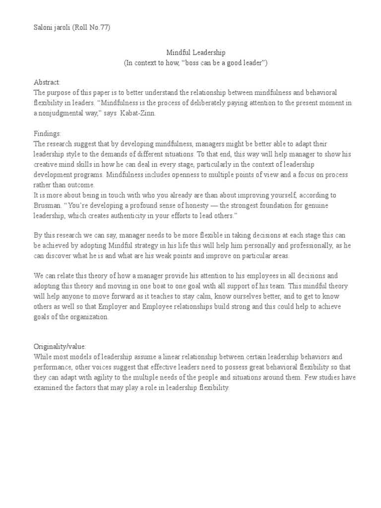 Saloni Jaroli (Roll No.77) Mindful Leadership (In Context To How, "Boss ...