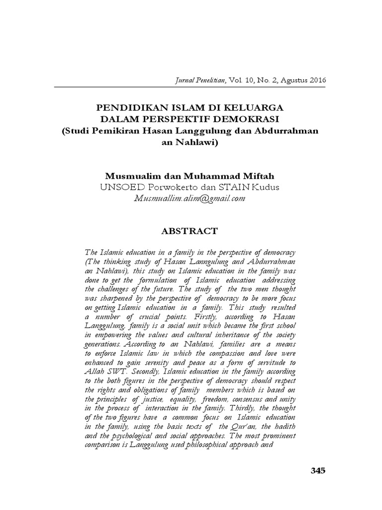 Pendidikan Islam Di Keluarga Dalam Perspektif Demokrasi (Studi Pemikiran Hasan Langgulung Dan ...
