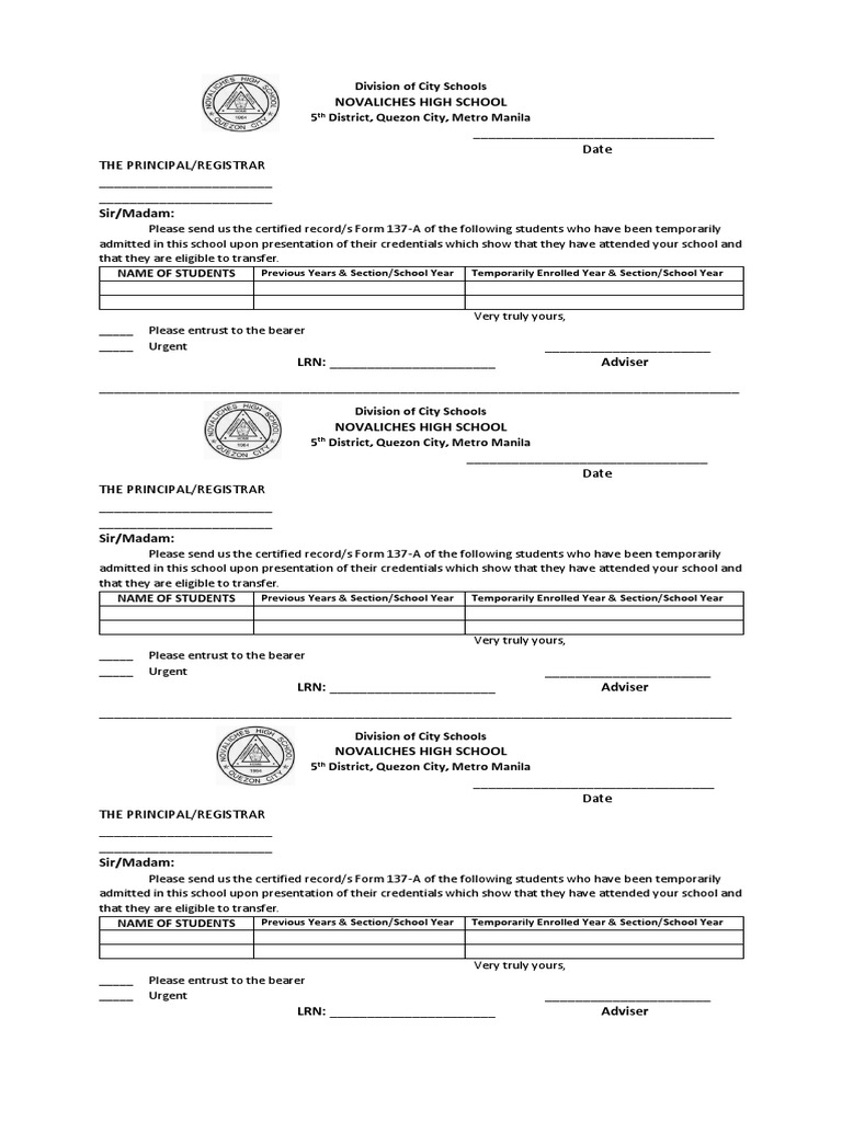 Form 137 Request | PDF