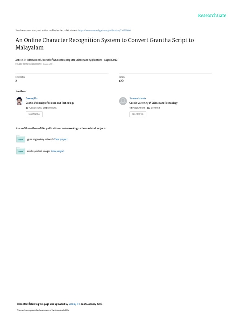 Grantha to Malayalam OCR System | PDF | Consonant | Writing