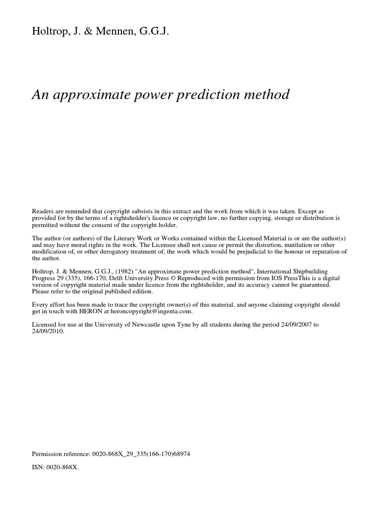 Holtrop Mennen An Approximate Power Prediction Method PDF | PDF ...