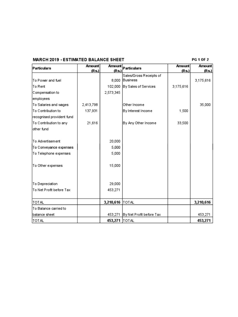 March 2019 Estimated Balance Sheet | PDF