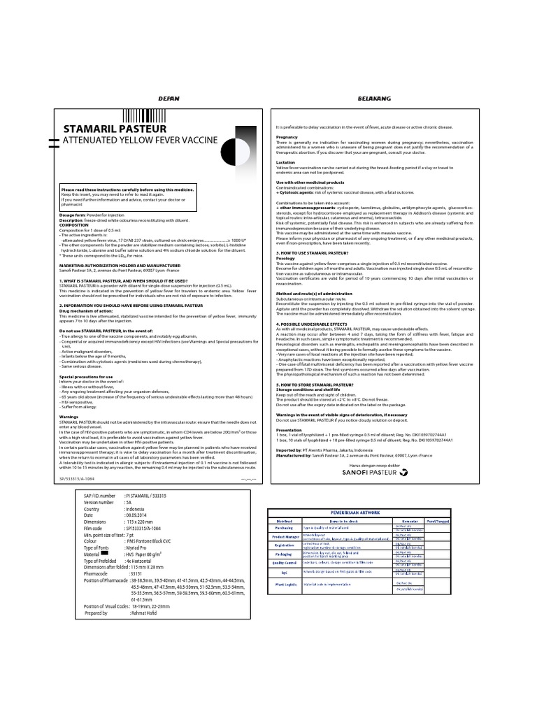 Stamaril Pasteur Serbuk Injeksi Liofilisasi 1000 U - Vaksin Yellow ...