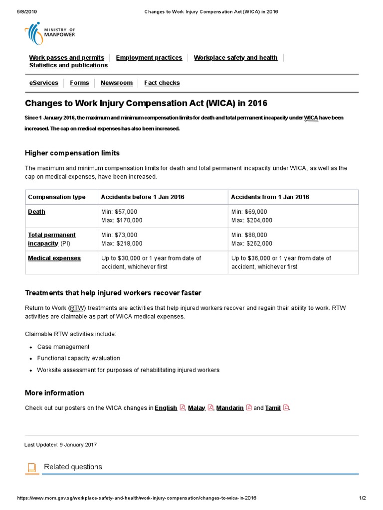 Changes To Work Injury Compensation Act (WICA) in 2016 | PDF | Labor | Employment