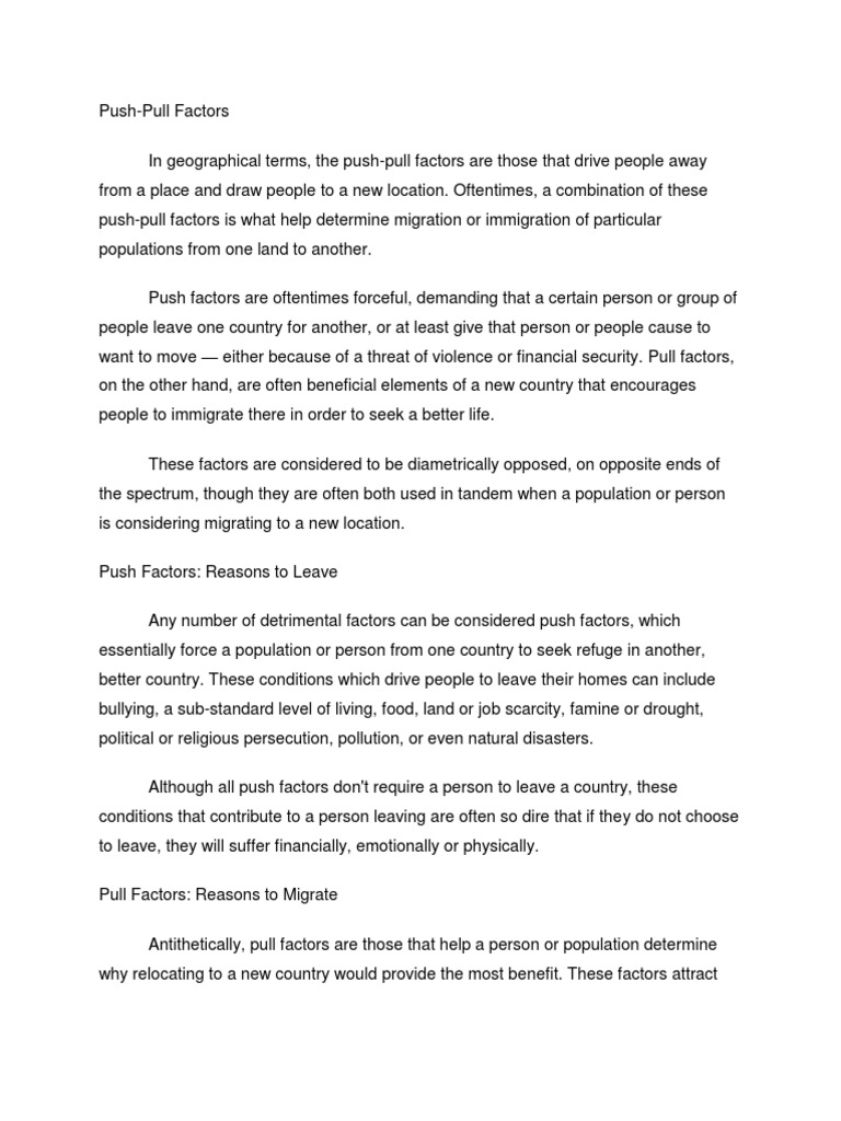 Push Pull Factor | PDF | Immigration | Emigrants