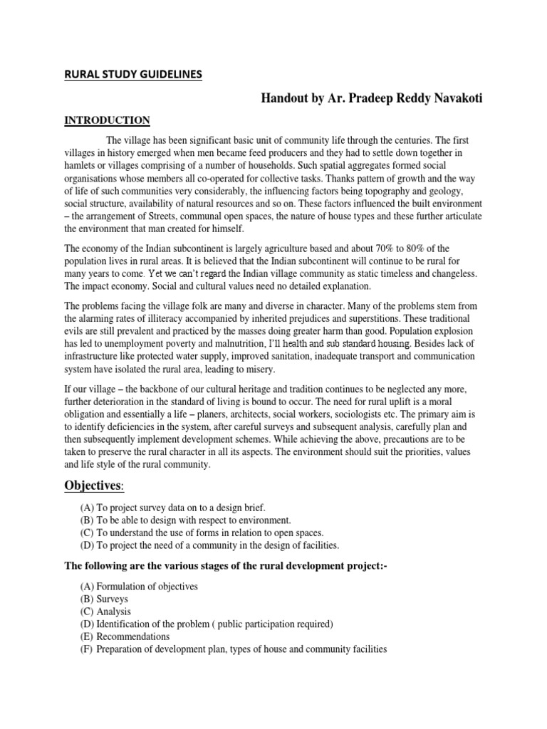 Rural Study Guidelines Handout by Ar. Pradeep Reddy Navakoti | PDF ...