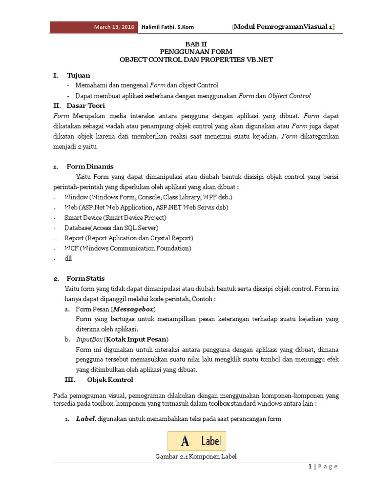 Form dan Objek Kontrol VB.NET | PDF