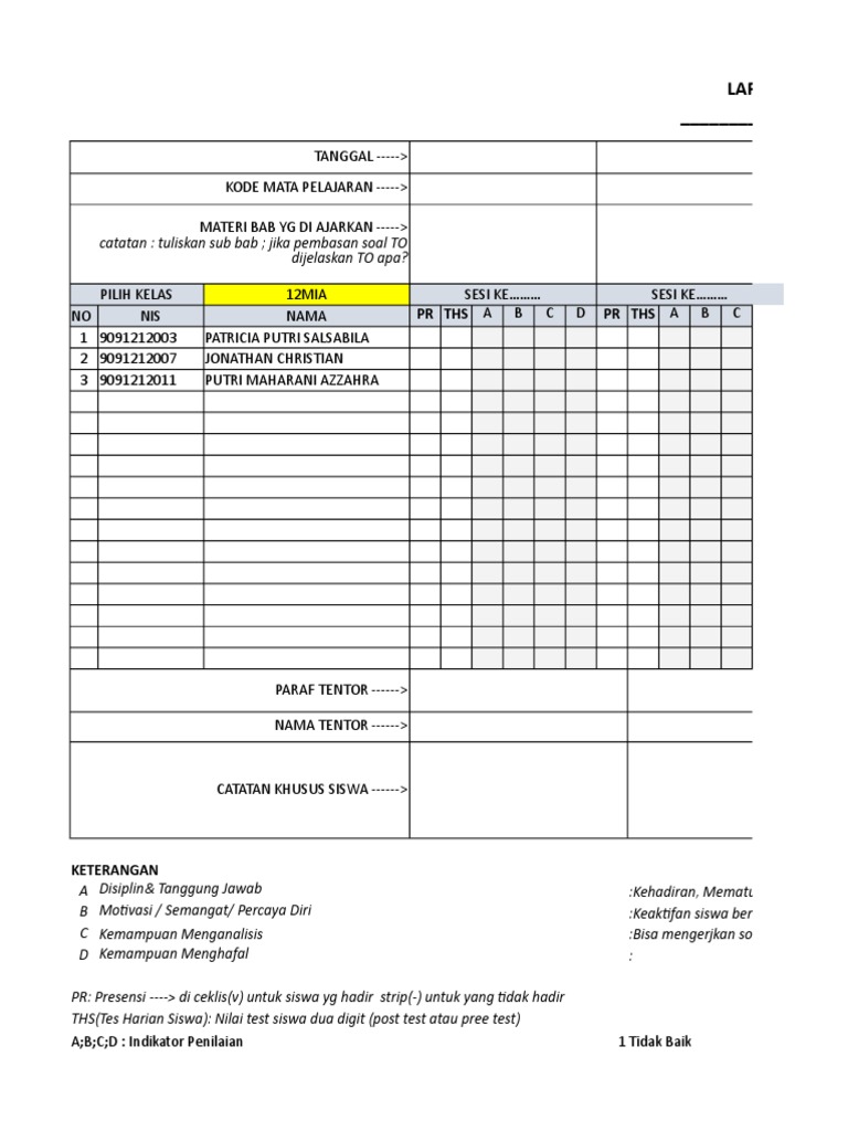 Aplikasi Form Absen Kelas Bimbel Dengan Excel | PDF