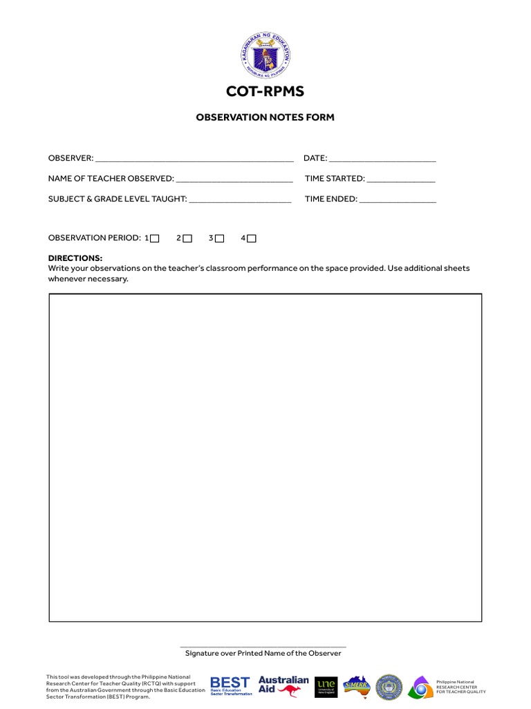 Observation Notes Form | PDF