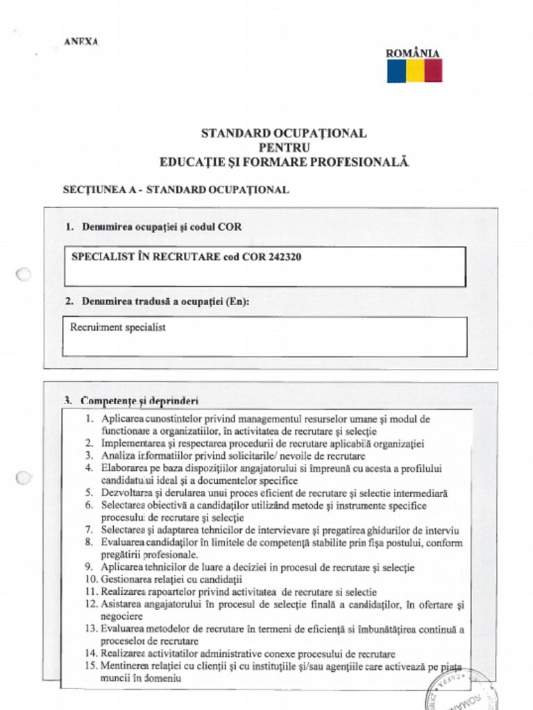 Specialist in Recrutare - Standard Ocupational | PDF