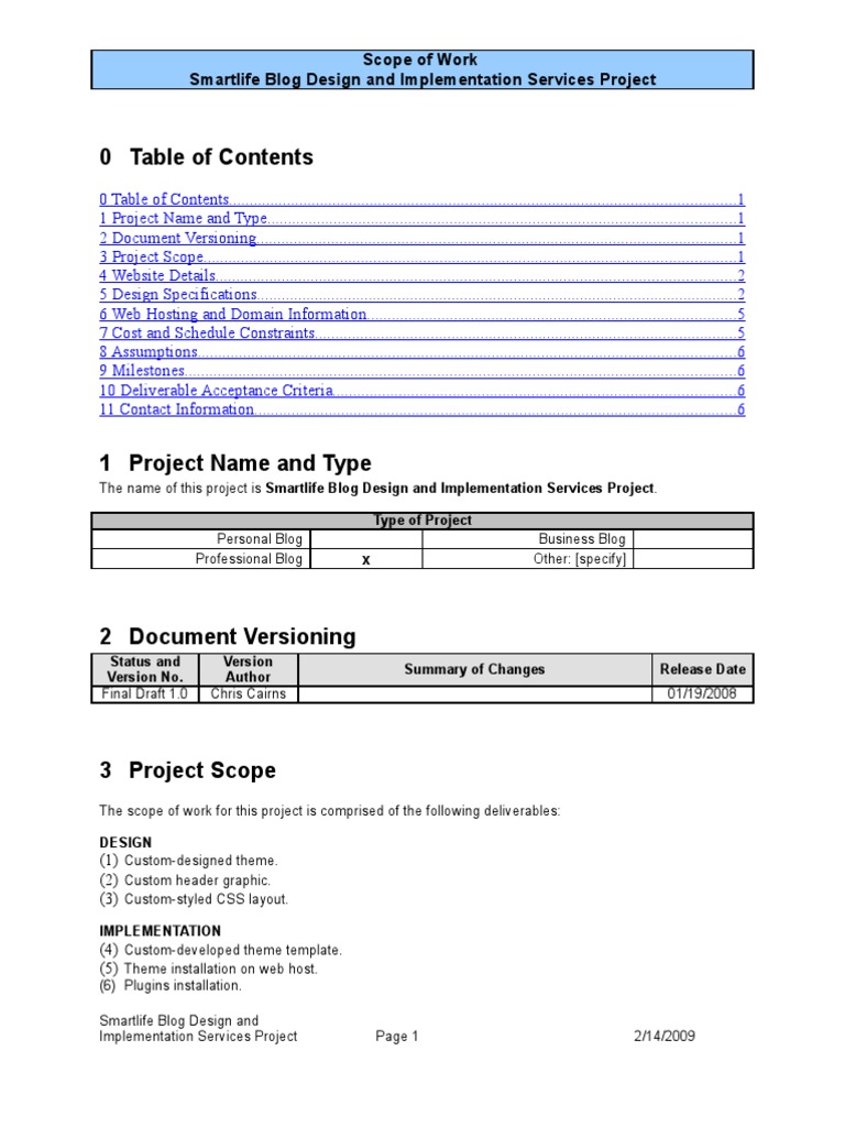 Sample Statement of Work For Blog Design Services v1.0 | PDF | Word ...