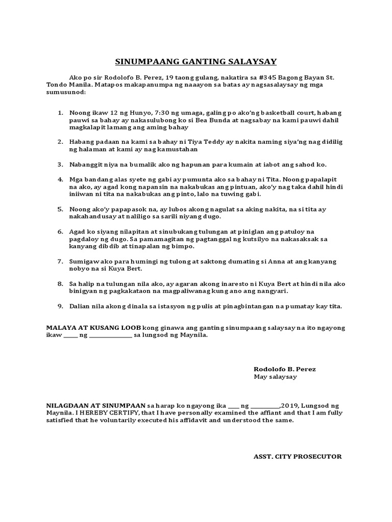 Sinumpaang Salaysay | PDF