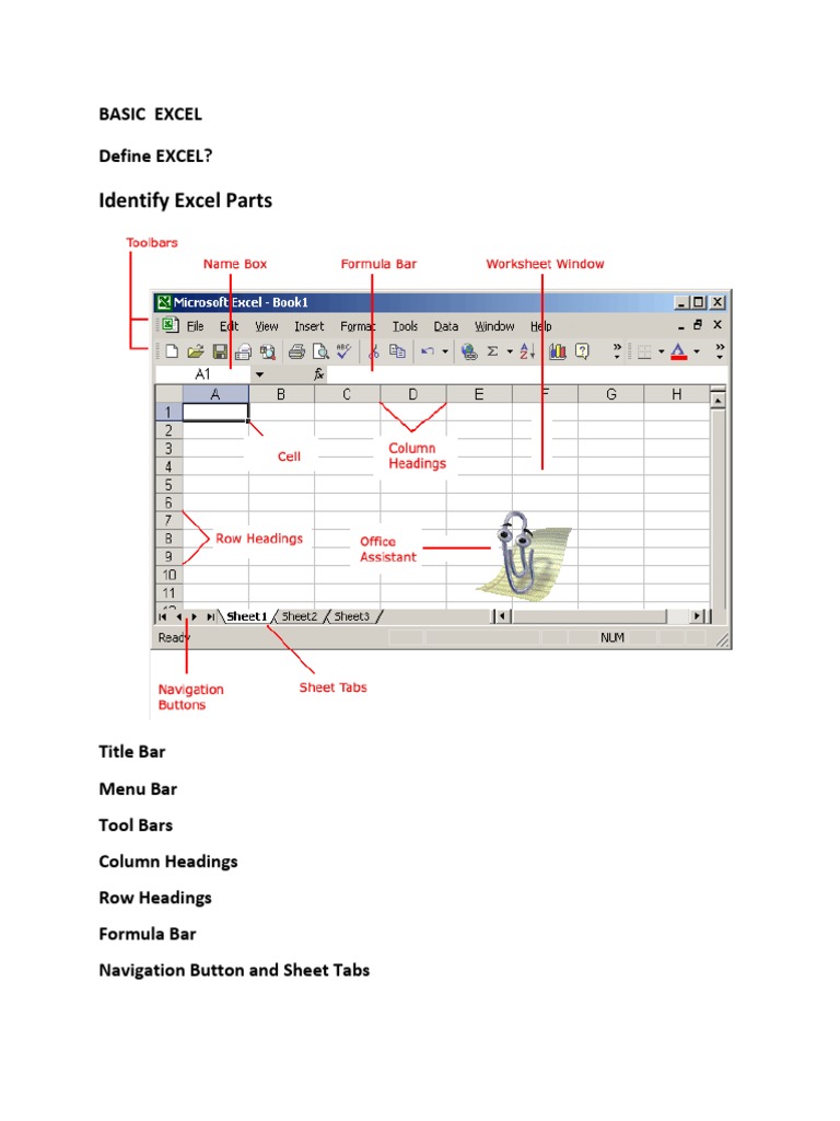 Identify Excel Parts: Basic Excel Define EXCEL? | PDF