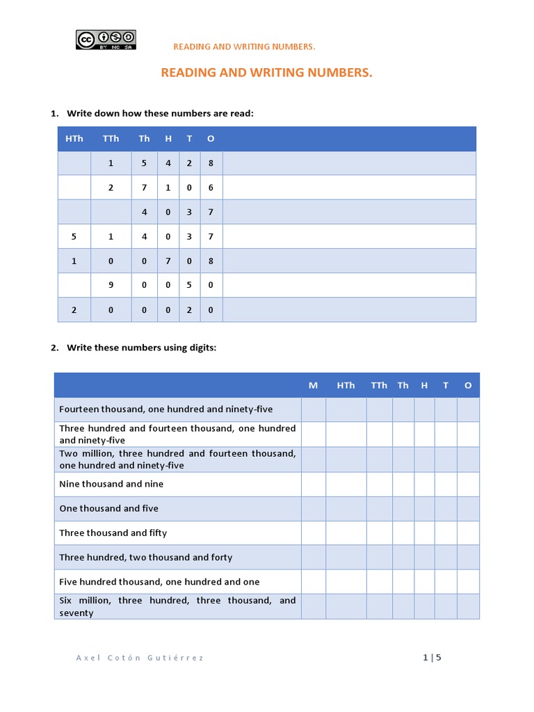 Reading and Writing Numbers Ej | PDF | Teaching Mathematics