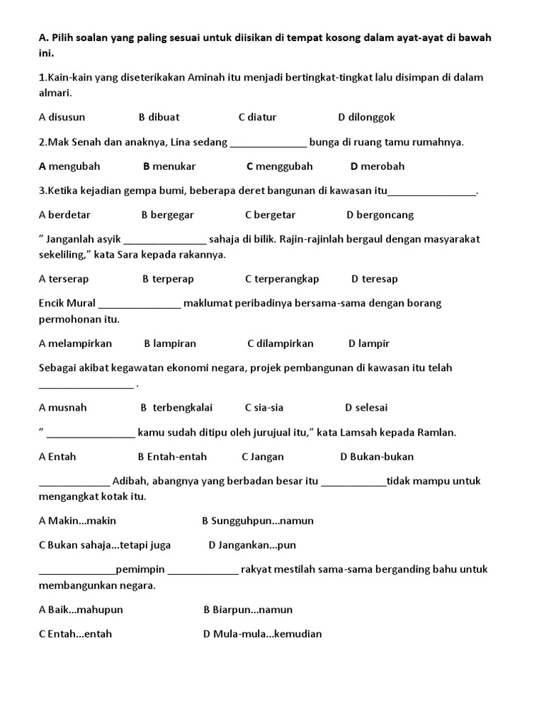Latihan Bahasa Melayu Tingkatan 1 | PDF