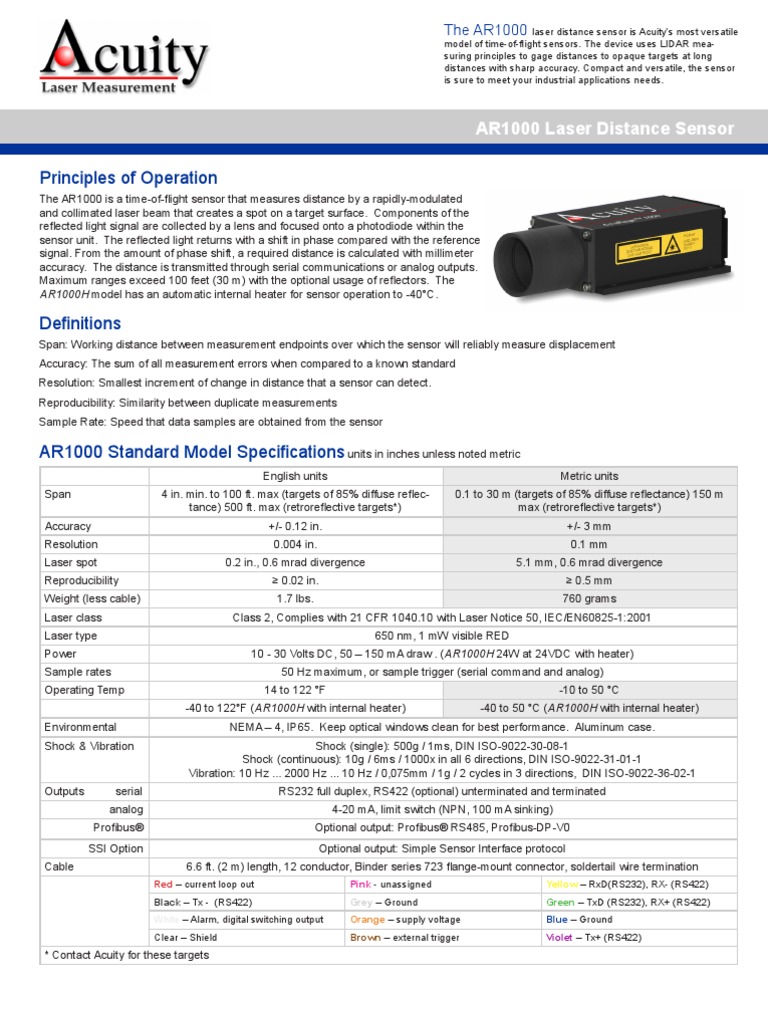 Ar1000 Data Sheet | PDF | Sensor | Electrical Engineering