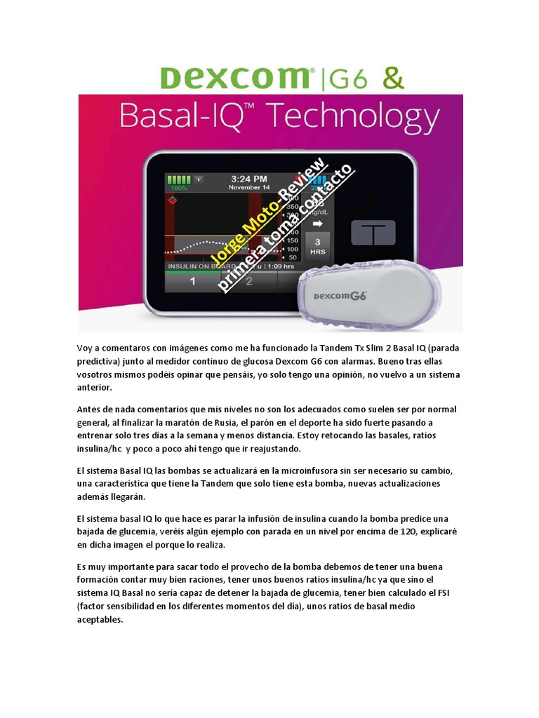 Tandem TX Slim 2 Basal IQ Junto A Dexcom G6 | PDF | Insulina | Naturaleza
