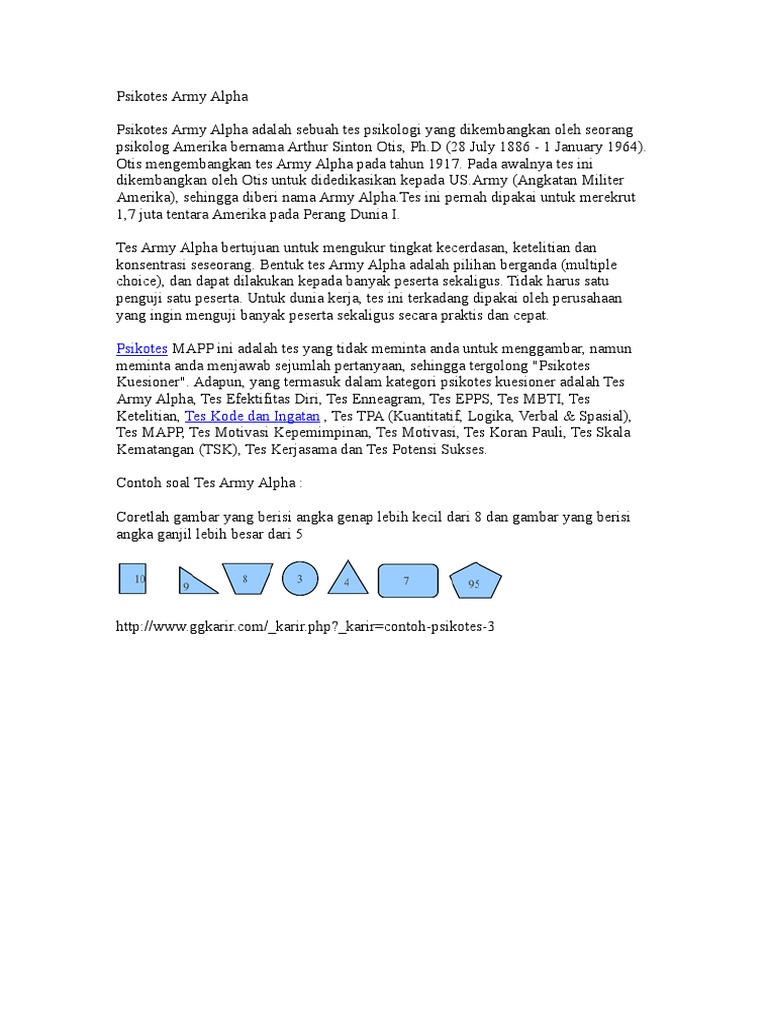 Psikotes Army Alpha | PDF