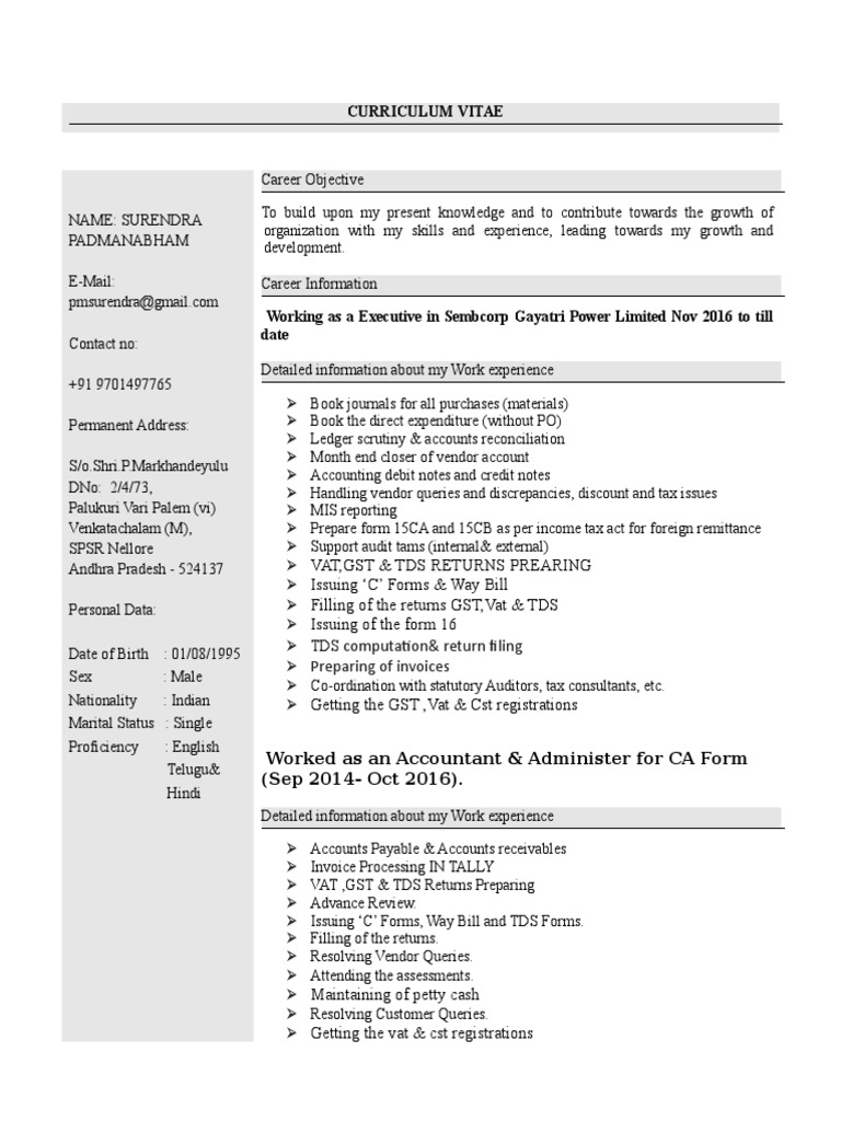 Surendra CV | PDF | Invoice | Value Added Tax