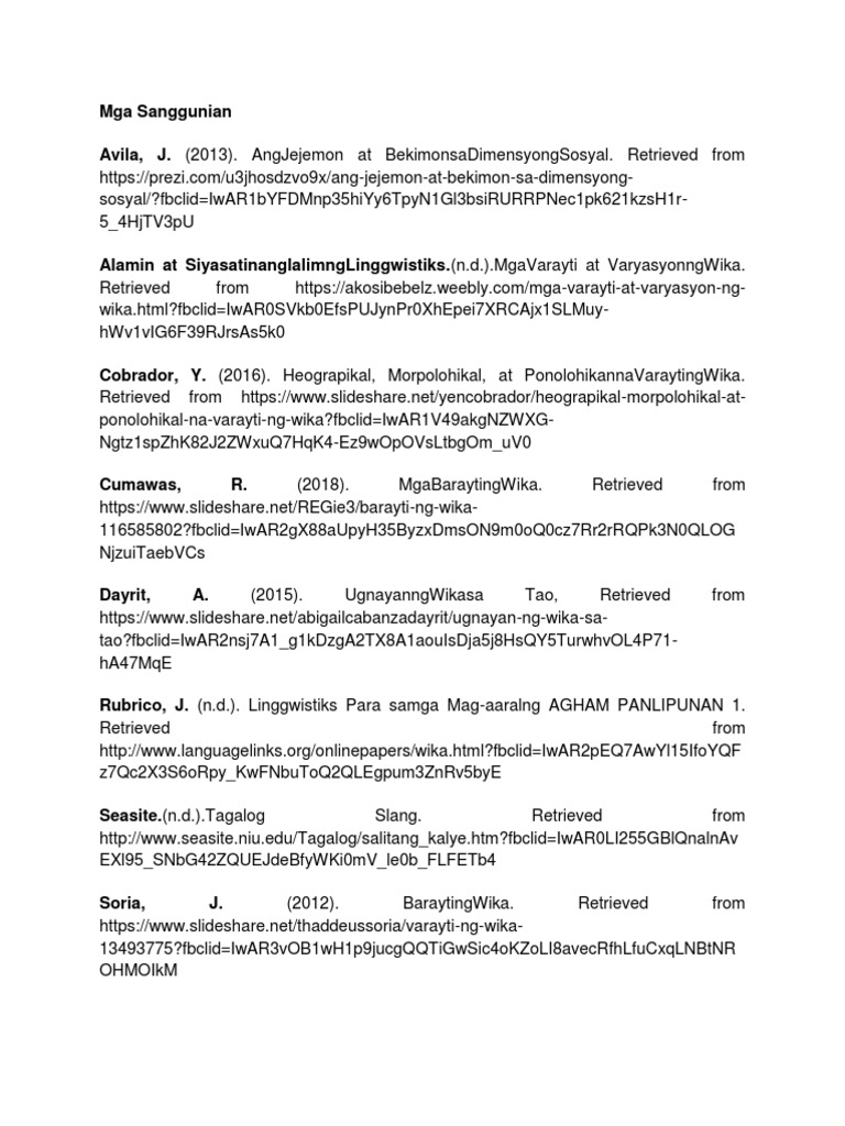 Mga Sanggunian | PDF