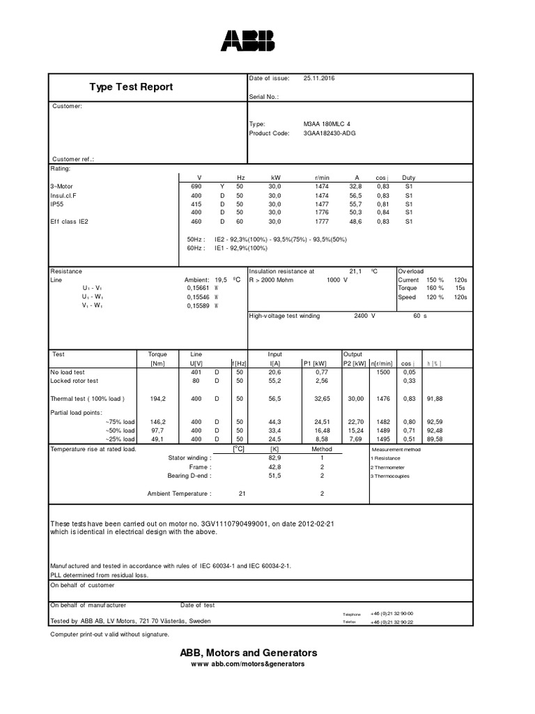 Type Test Report: Measurement Method 1 Resistance 2 Thermometer 3 ...