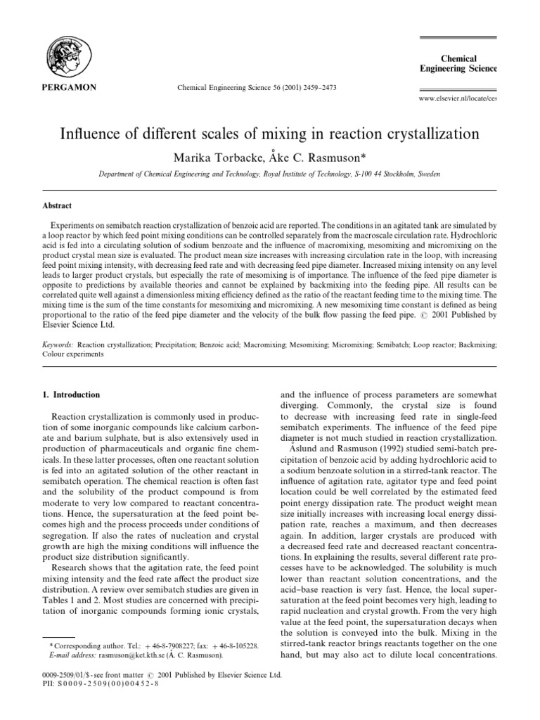Influence of Different Scales of Mixing in Reaction Crystallization ...