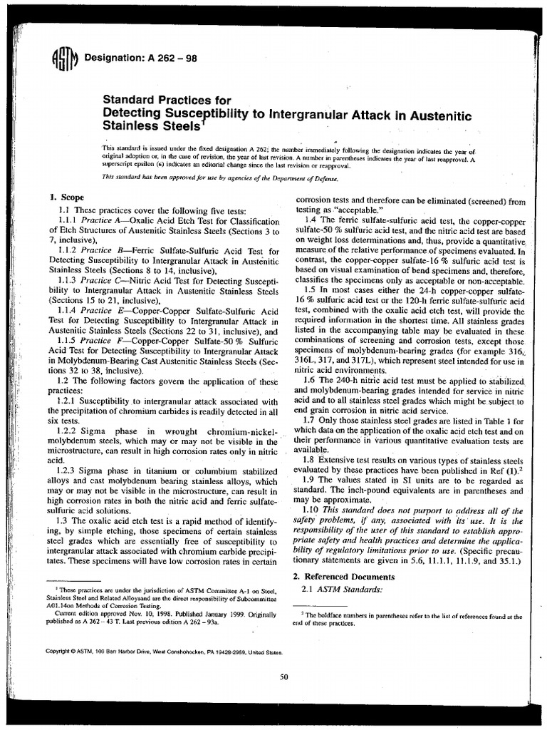 Astm A262 1998 | PDF