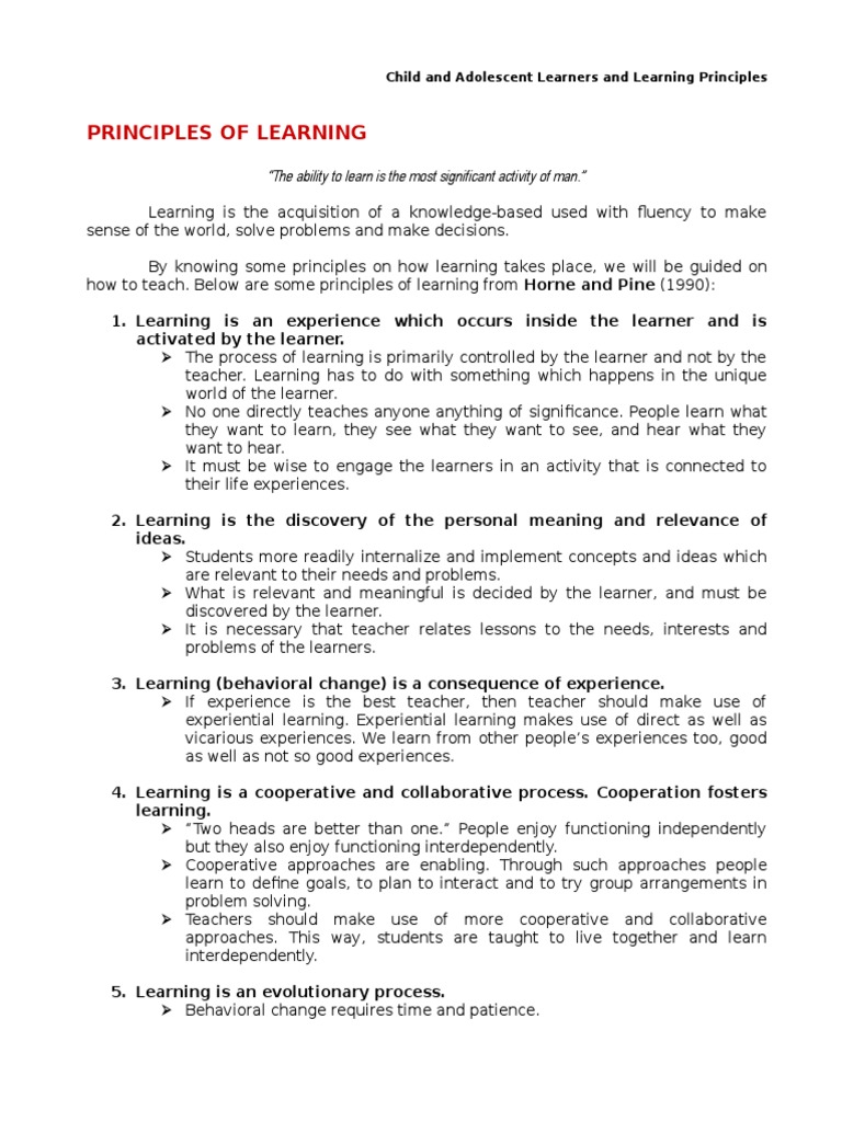 Principles of Learning | PDF | Adolescence | Childhood