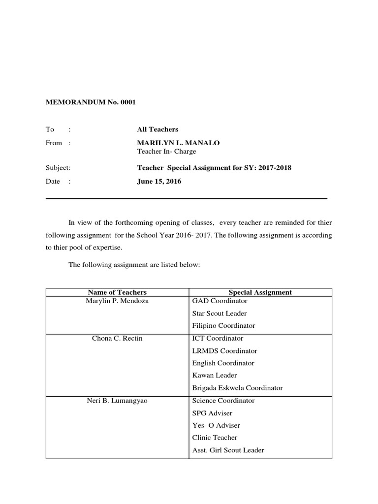 Special Order 1 | PDF | Lesson Plan | Teachers