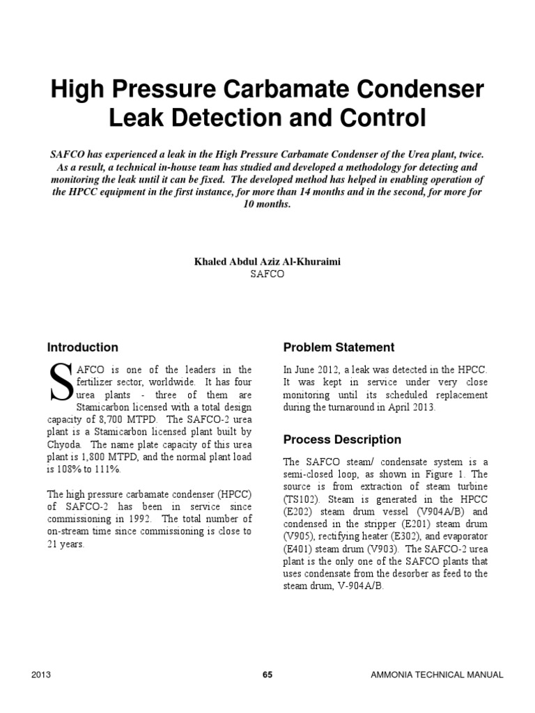 High Pressure Carbamate Condensor Leak | PDF | Leak | Urea