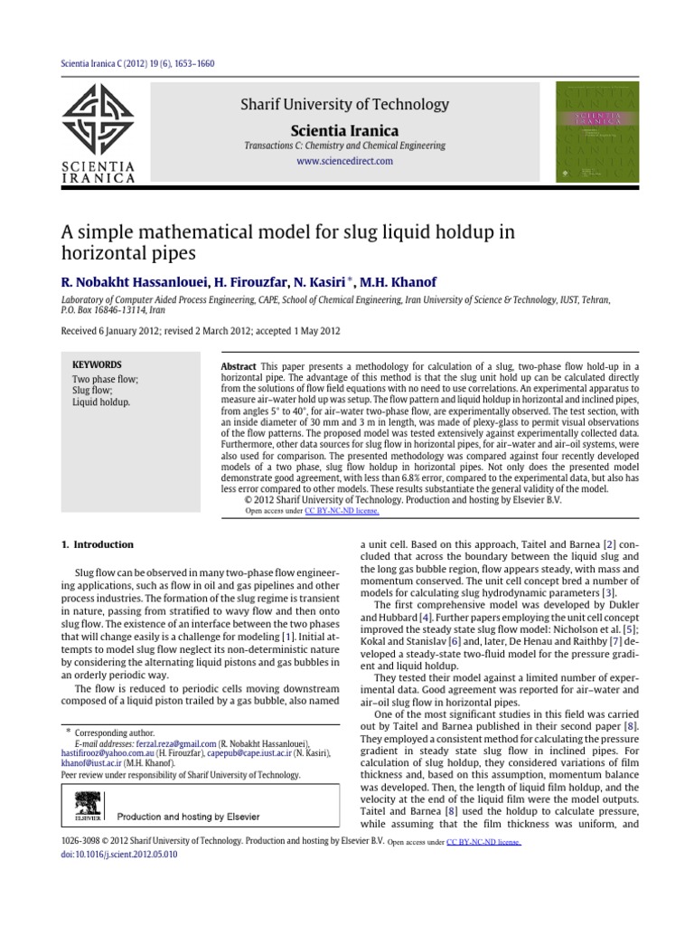A Simple Mathematical Model For Slug Liquid Holdup in Horizontal Pipes ...