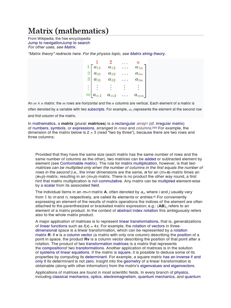 Matrix (Mathematics) : Matrix Matrix String Theory | PDF | Linear Map ...