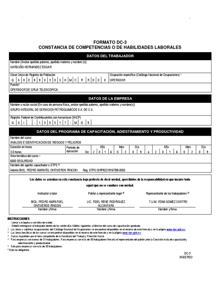 DC-3 Editable STPS | Tecnología | Naturaleza | Prueba gratuita de 30 ...