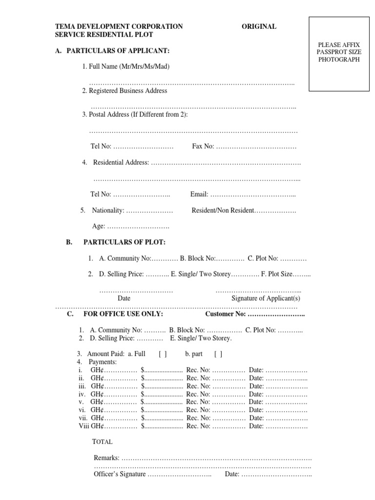 Residential Plot Application Form | PDF