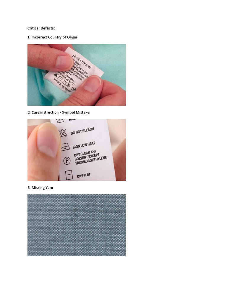 Critical Defects in Garments List | PDF