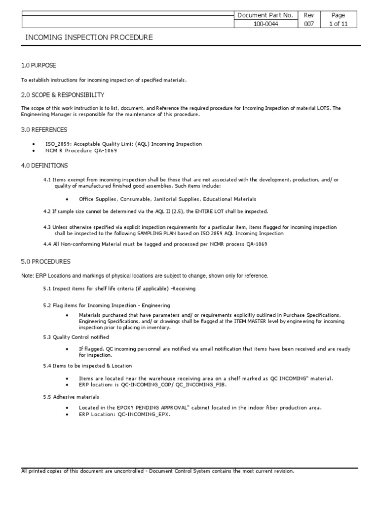 Incoming Inspection | PDF | Specification (Technical Standard ...