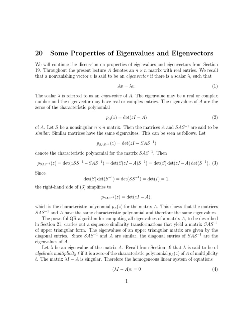 20 Some Properties of Eigenvalues and Eigenvectors | PDF | Eigenvalues And Eigenvectors | Matrix ...