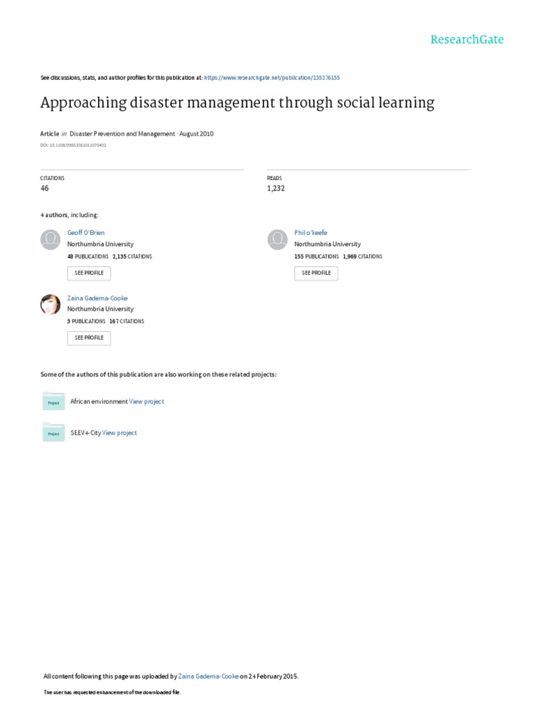 Approaching Disaster Management Through Social Learning 2010 | PDF ...
