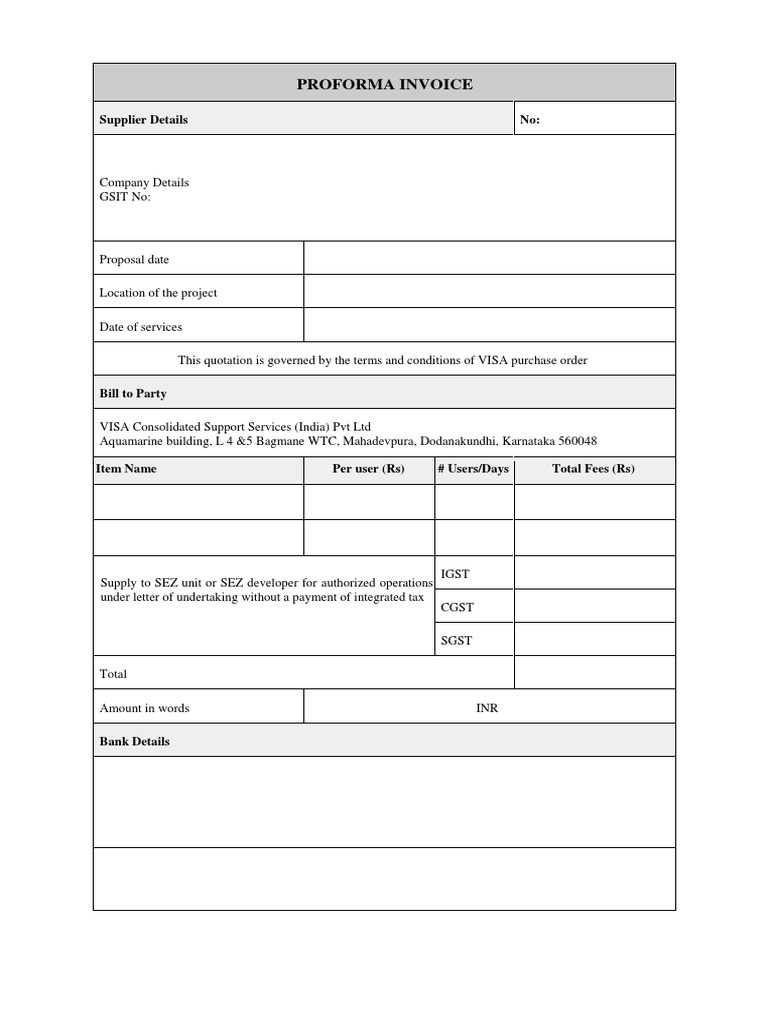 Proforma Invoice: Supplier Details No | PDF