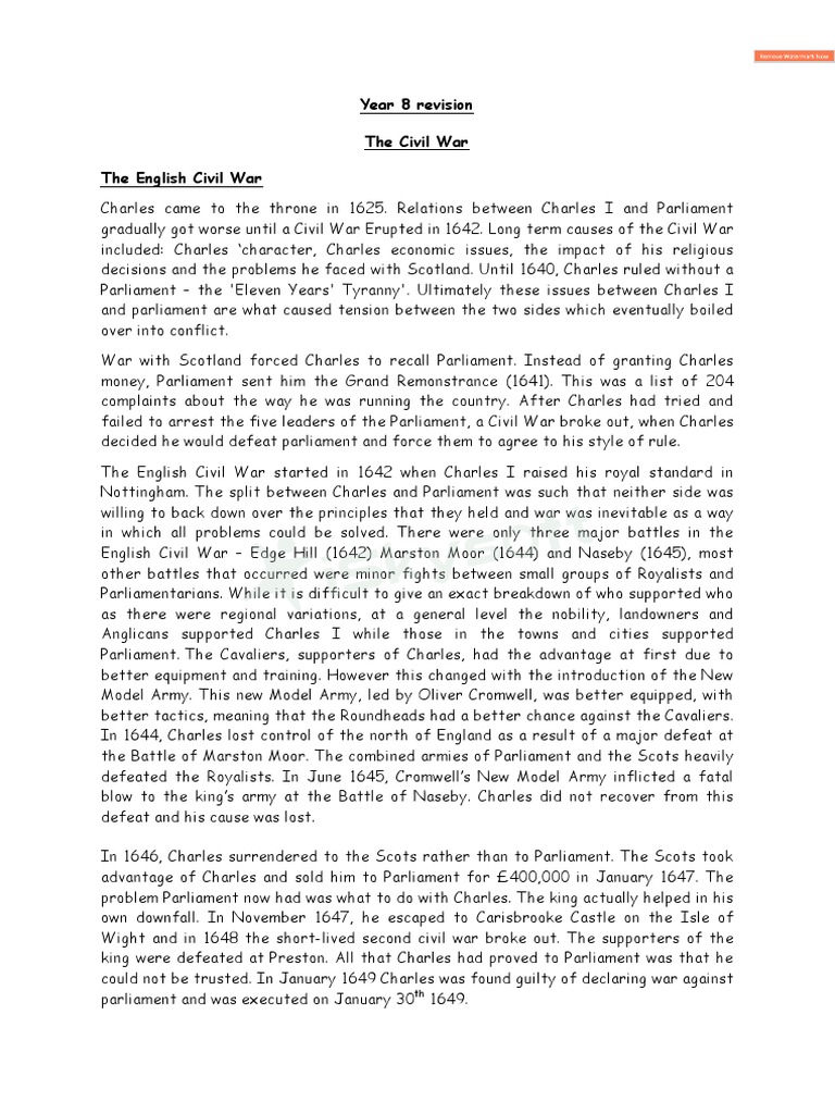 Year 8 English Civil War Revision | PDF | English Civil War | Oliver ...