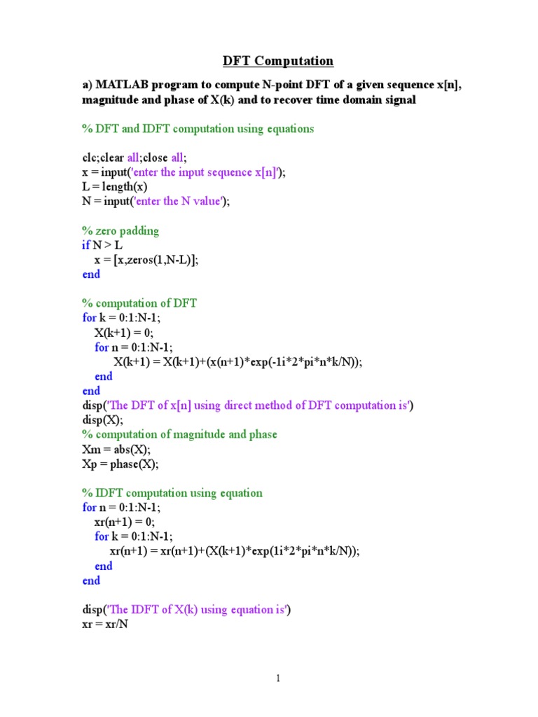 % DFT and IDFT Computation Using Equations | PDF | Discrete Fourier Transform | Fast Fourier ...