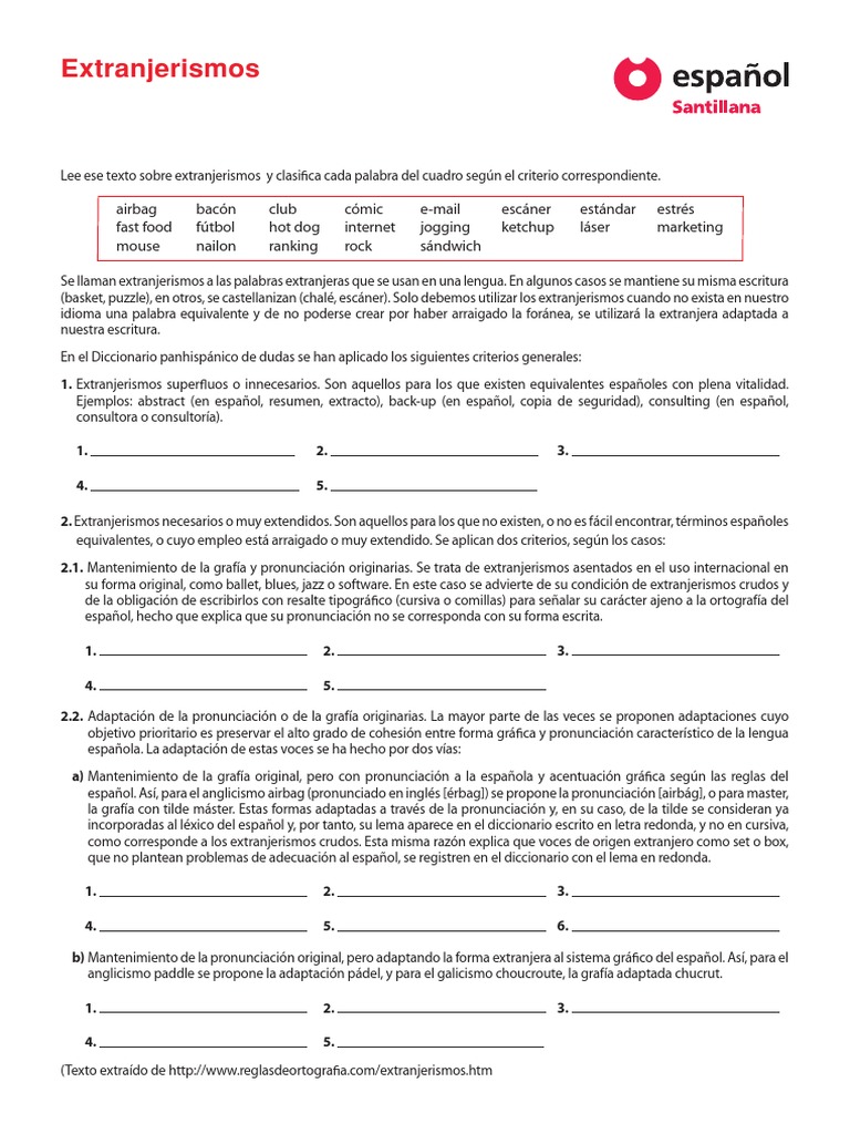Clasificación de Extranjerismos en Español | PDF | Lengua española ...