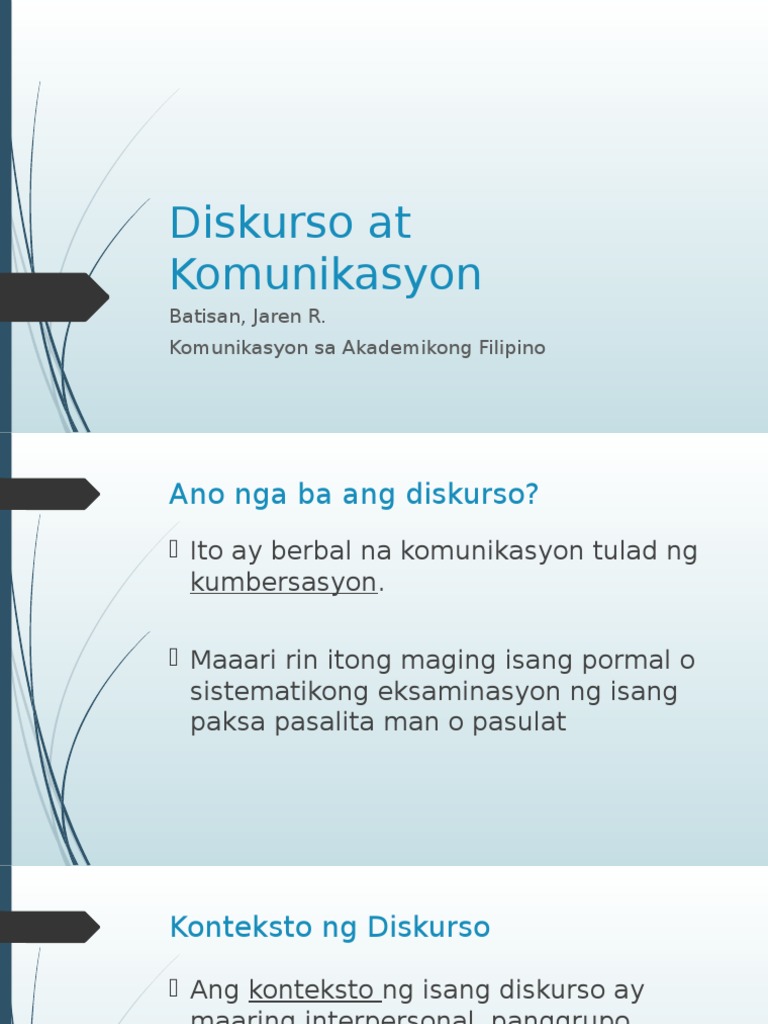 Diskurso at Komunikasyon 1 1 | PDF