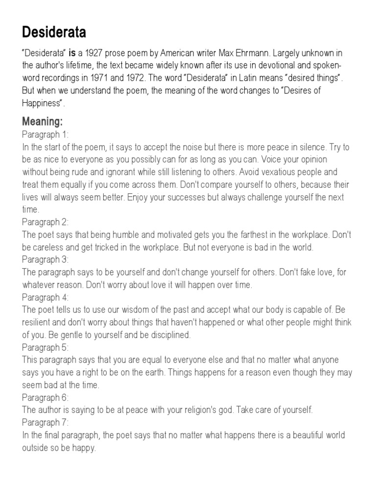 Desiderata | PDF | Language Arts & Discipline | Poetry