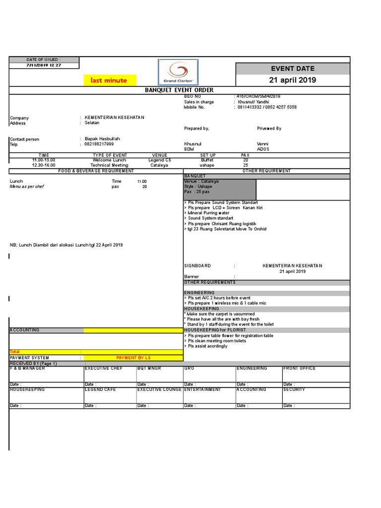 Beo BQT Event Kementerian Kesehata | PDF | Food Industry | Hospitality ...
