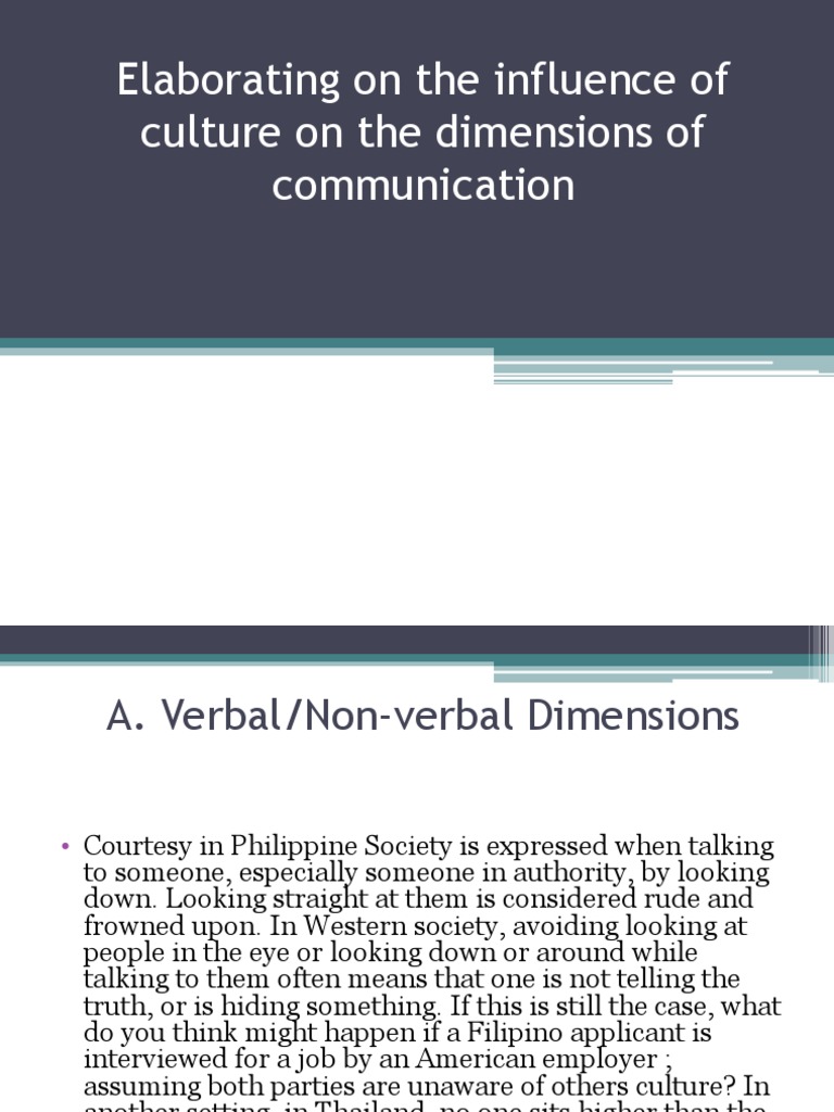 Elaborating On The Influence of Culture On The | PDF | Nonverbal ...