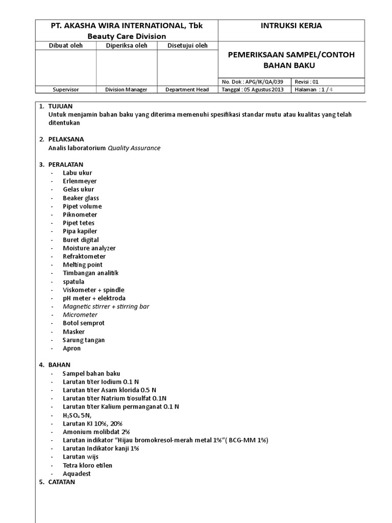 Pemeriksaan Sampel Bahan Baku | PDF