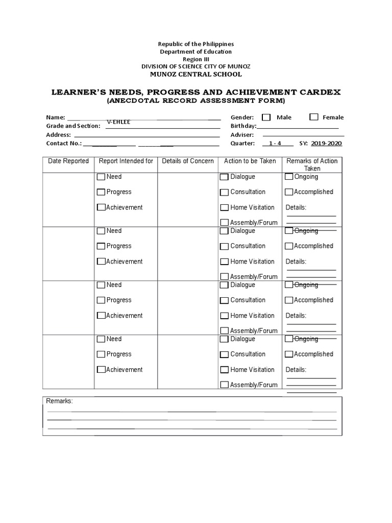 DepEd Anecdotal Record Assessment Form | PDF | Career & Growth