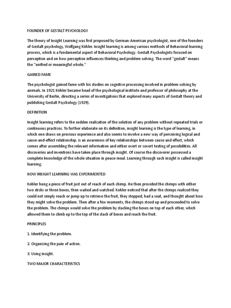 Wolfgang Kohler Theory